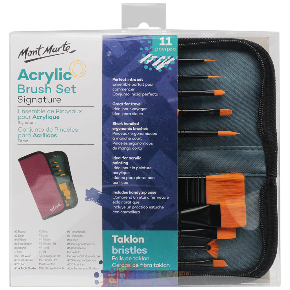 Signature Taklon Brush Set in Wallet 11pce - Acrylic - Picasso Art & Craft