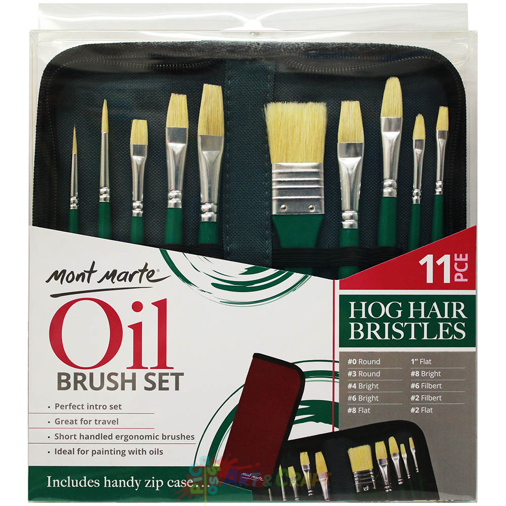 Hog Bristle Brush Set in Wallet 11pce - Oil - Picasso Art & Craft