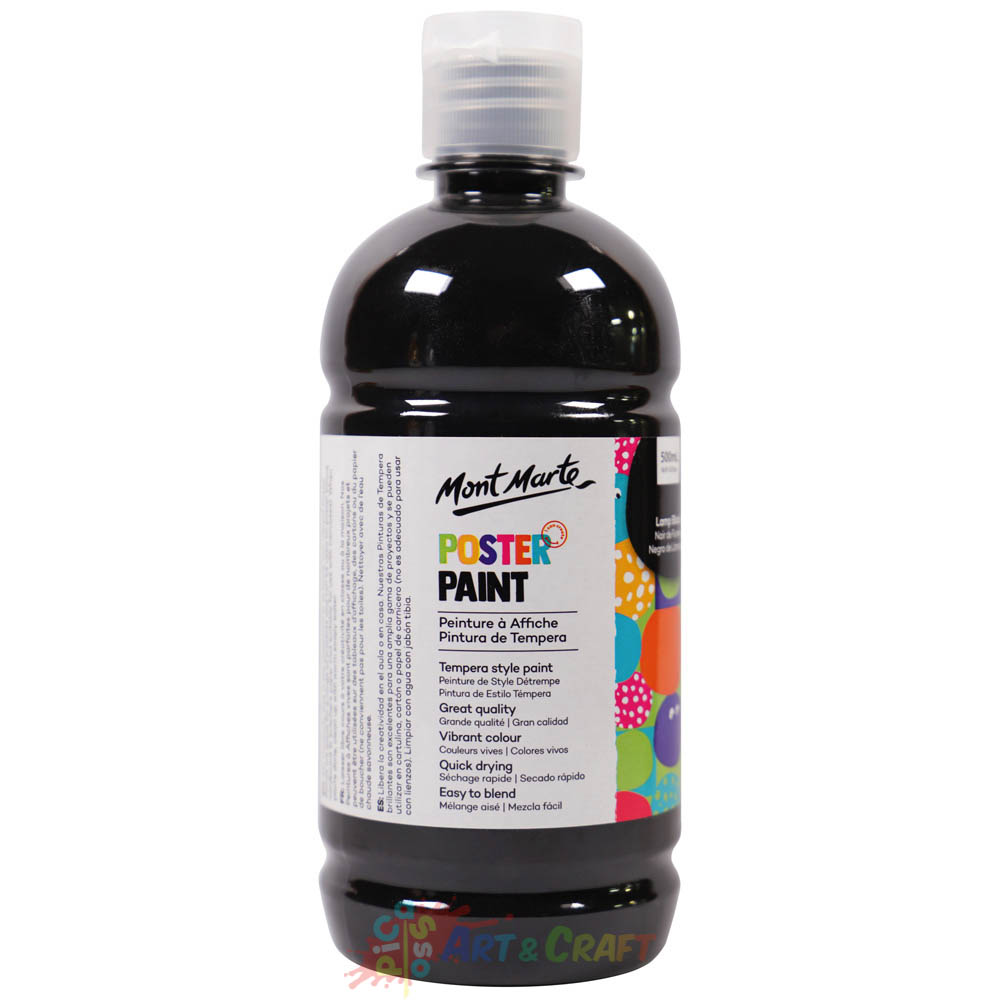 M.M. Poster Paint 500ml - Lamp Black - Picasso Art & Craft