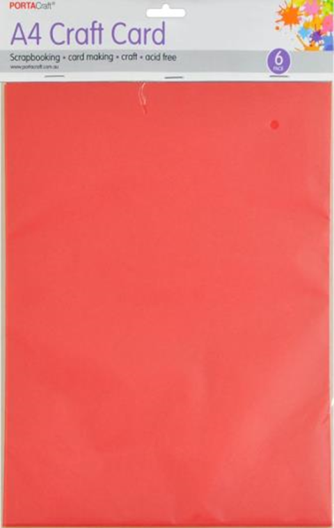 A4 Card 230gsm 6pk 22 Bright Red - Picasso Art & Craft