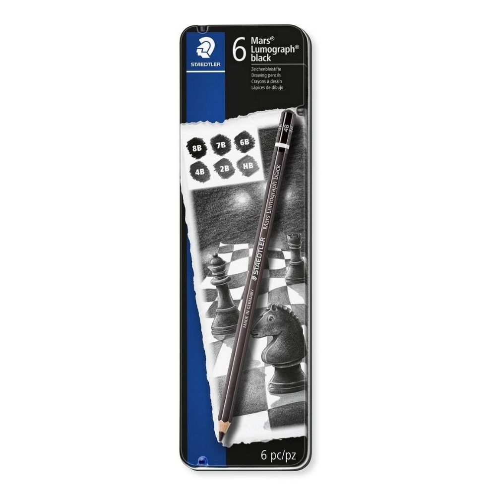 Staedtler 100 Mars Lumograph Black Pencil - Tin Of 6 - Picasso Art & Craft