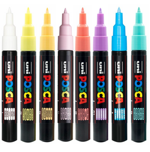 POSCA MARKERS PC1M EXTRA FINE 0.7-1.0MM BULLET TIP SOFT COLOURS 8 PACK ...