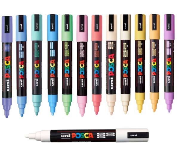 POSCA MARKERS MEDIUM PC5M 1.8-2.5MM BULLET TIP PASTEL COLOURS 12 PACK ...