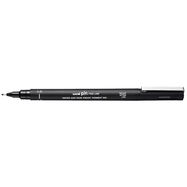 BLACK - UNI PIN FINE LINE DRAWING PENS 1.0MM 12 PACK - Picasso Art & Craft