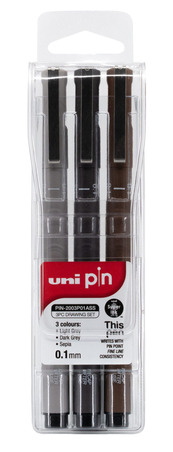 UNI PIN 200 FINE LINE DRAWING PENS 0.1MM COLOURS 3 PIECE ASSORTED ...