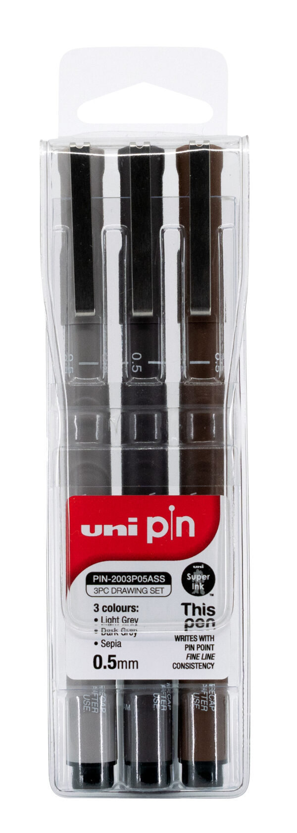 UNI PIN 200 FINE LINE DRAWING PENS 0.5MM COLOURS 3 PIECE ASSORTED ...