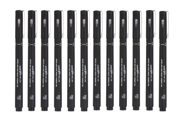 UNI PIN 200 FINE LINE DRAWING PENS 12 PIECE ASSORTED BOX - Picasso Art ...