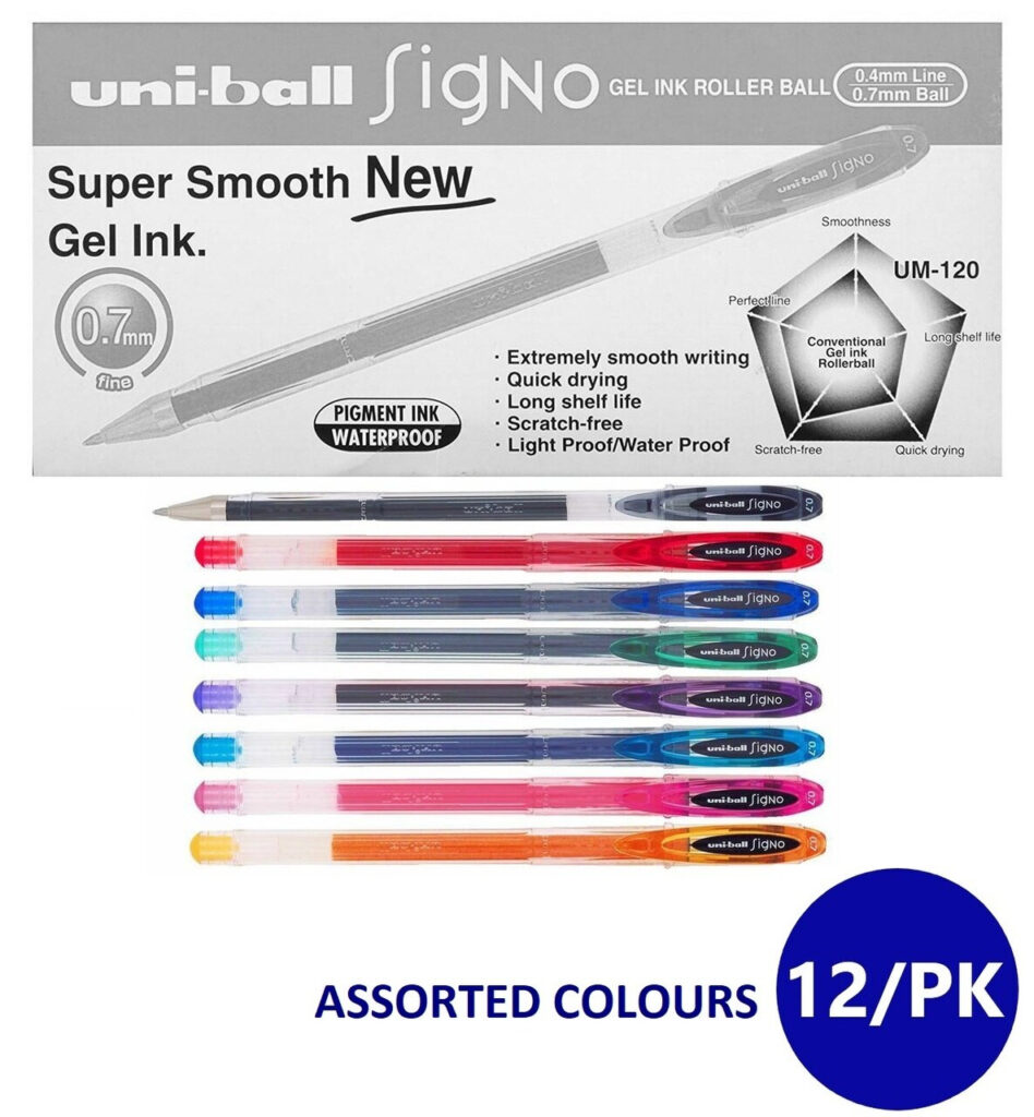 UNIBALL SIGNO GEL INK 0.7MM ROLLERBALL PEN ASSORTED 12 PACK - Picasso ...