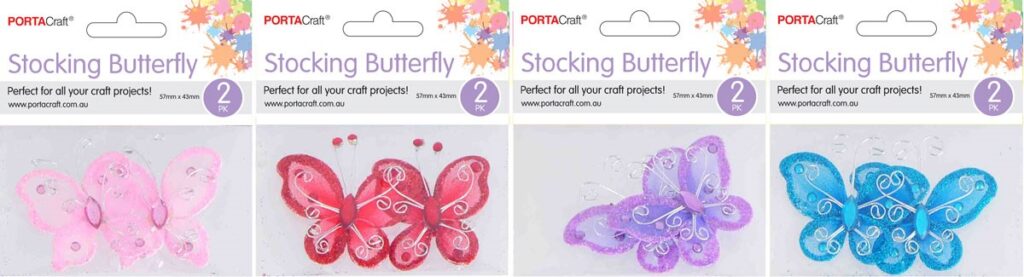 Full box of Stocking Butterfly 2pk 57x43mm 4 Asst - Picasso Art & Craft