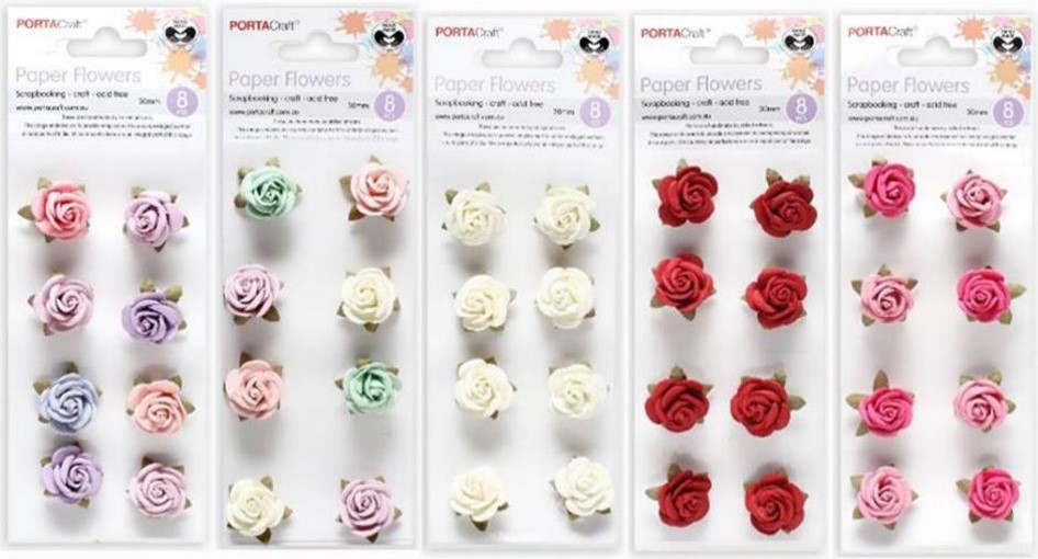 HM Paper Roses Set Tilly 3cm 8pc 5 Asst - Picasso Art & Craft