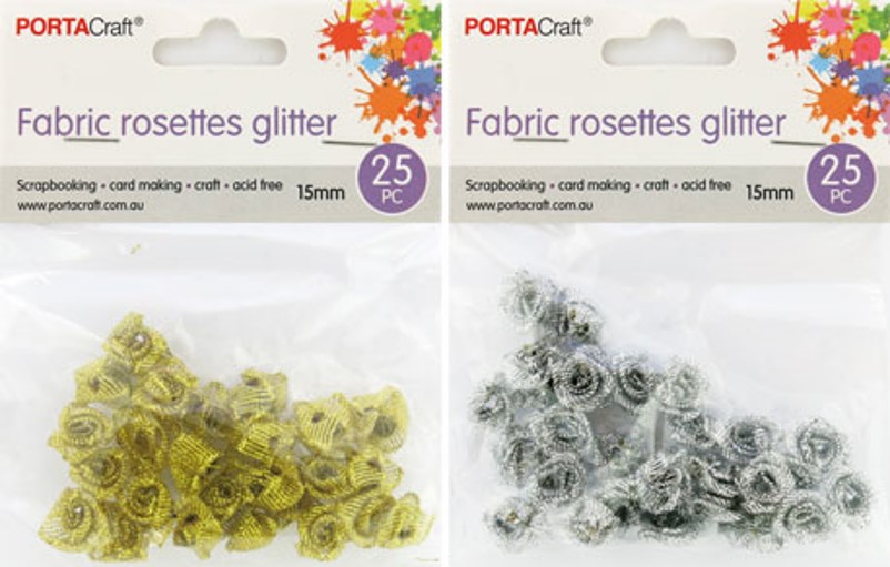 Rosettes Fabric Glitter 15mm 25pc 2 Asst - Picasso Art & Craft